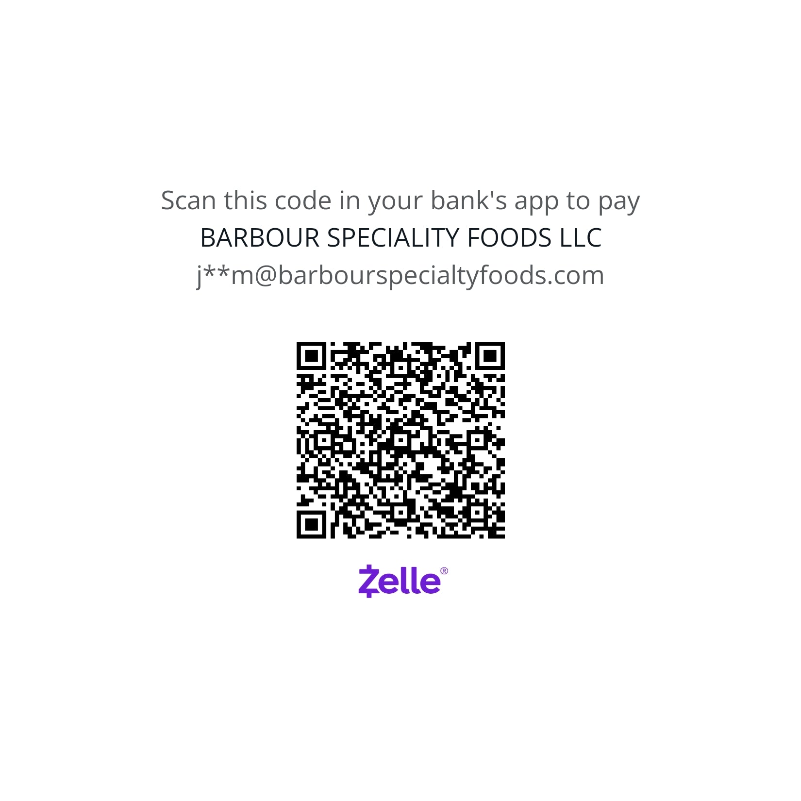 Zelle QR Code – Barbour Specialty Foods